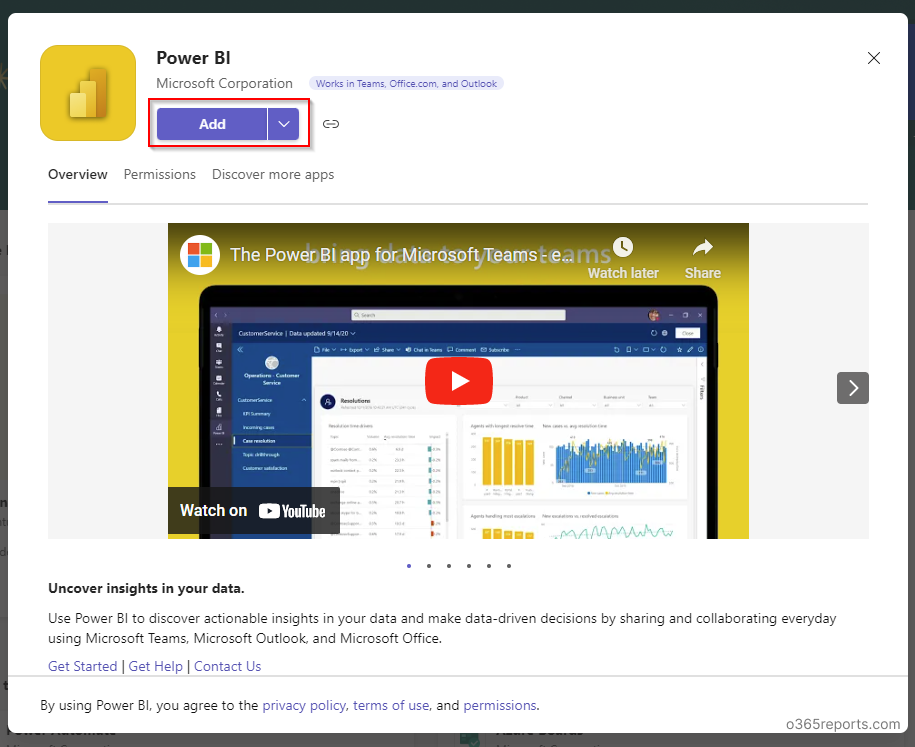 Add Power BI In Teams Office 365 Reports