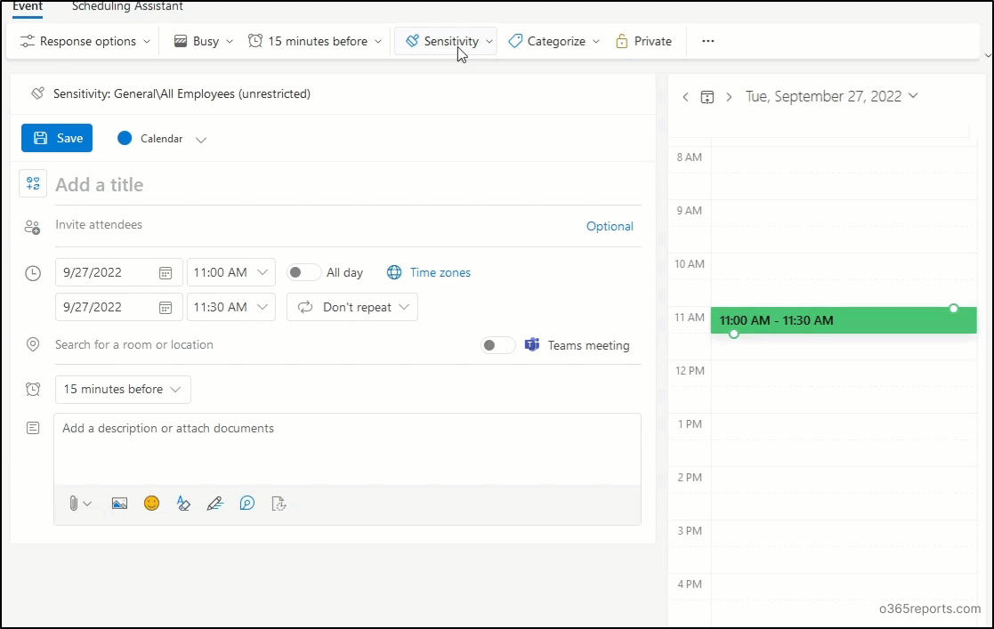 Add Microsoft 365 Sensitivity Labels to Meeting Invites