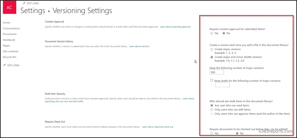 Enable Check Out in Microsoft 365 SharePoint Online