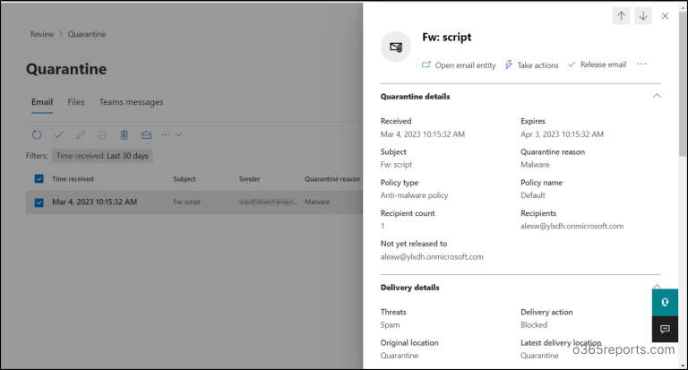 Quarantine messages in detail - Office 365 Reports Quarantine messages in detail - Office 365 Reports