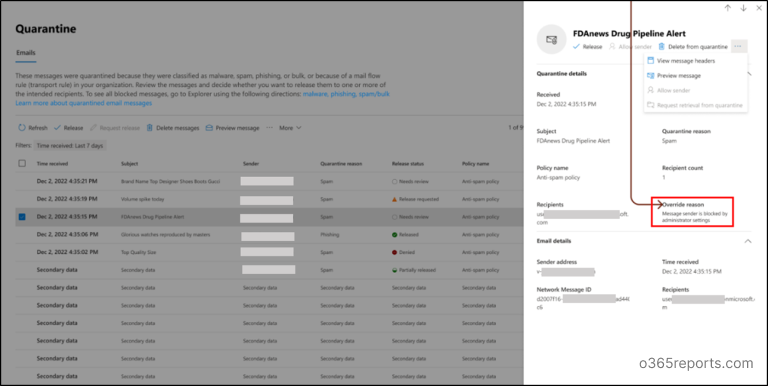 Quarantine End User Allow and Block List Management in M365
