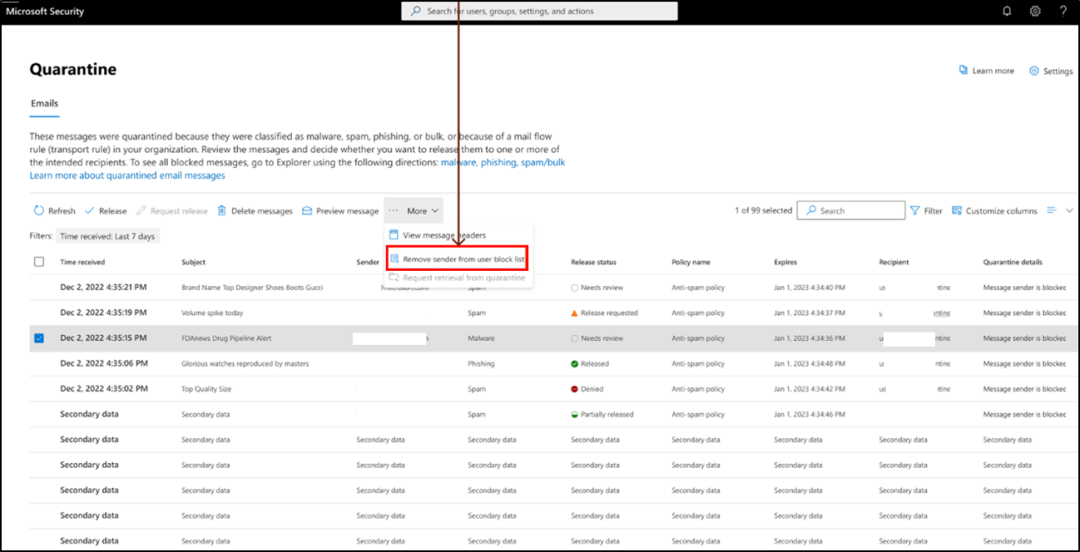 Quarantine End User Allow and Block List Management in M365