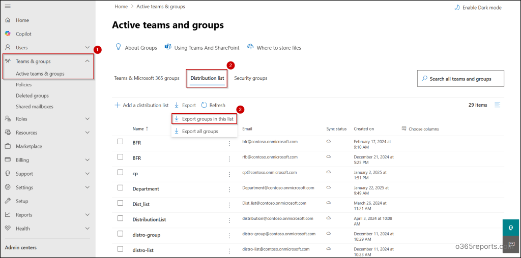 How to Export Distribution Groups Report in Microsoft 365