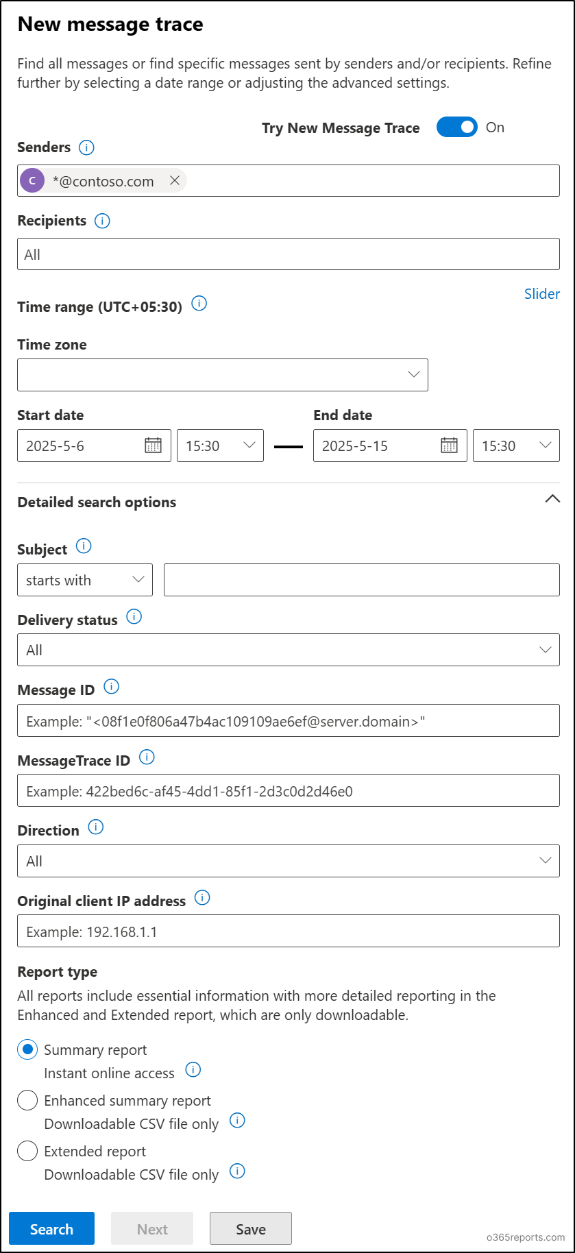 Trace Emails Received from External Domains in Exchange Online