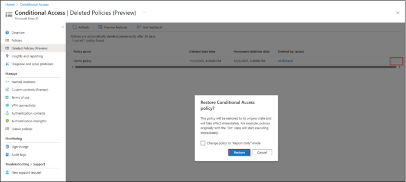 Restore Deleted Conditional Access Policies in Entra ID