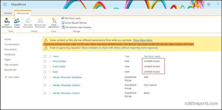 Limited Access in SharePoint Online