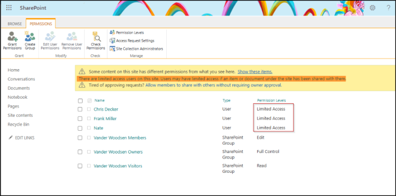 Limited Access in SharePoint Online